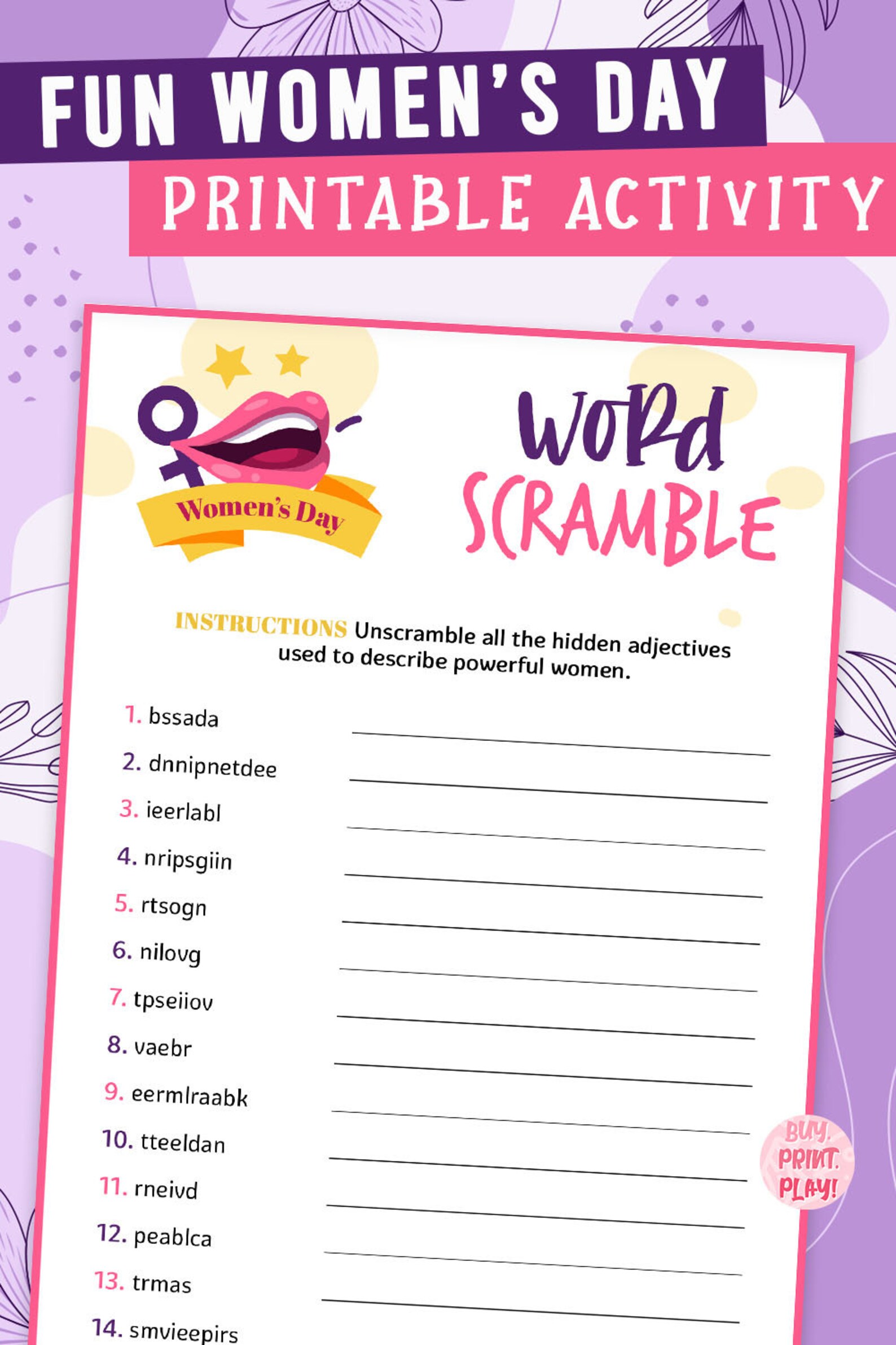International Womens Day Word Scramble Womens History Month - Etsy