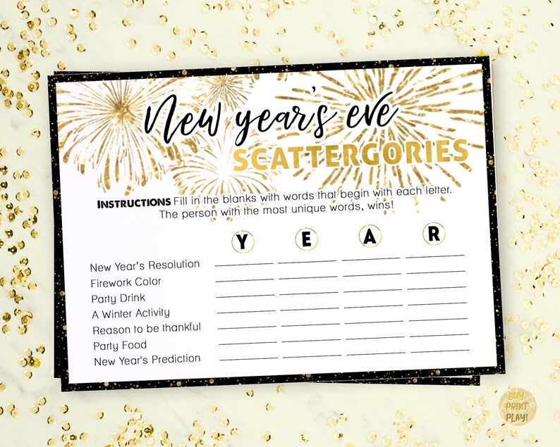 Fun New Years Eve Scattergories Party Games for Adults & - Etsy