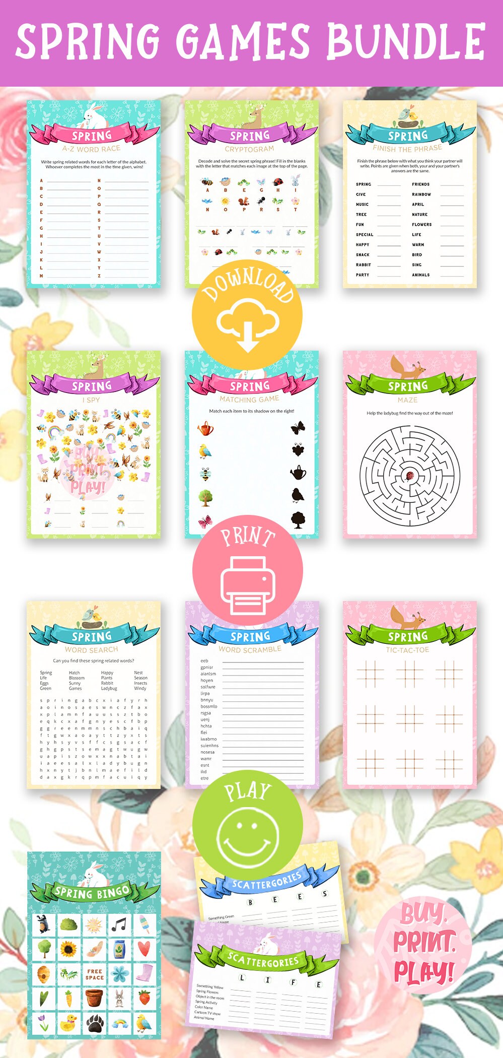 Printable Spring Party Games Bundle Springtime Activities | Etsy
