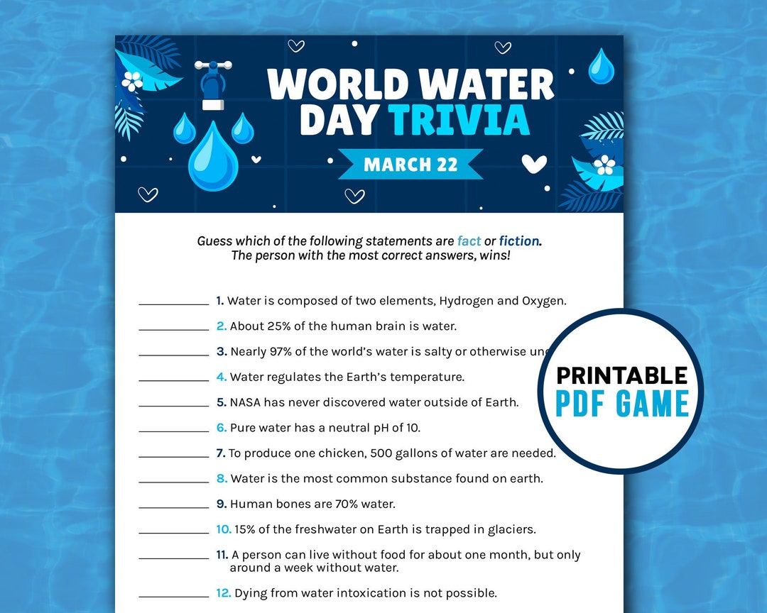 World Water Day Trivia Fact or Fiction Quiz True or False - Etsy