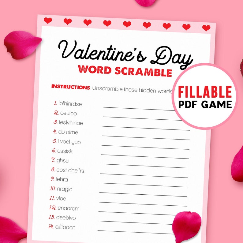 Valentines Games Word Scramble Valentines Day Zoom Party - Etsy