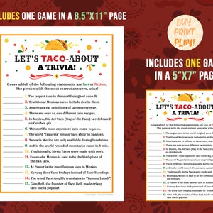 Cinco De Mayo Taco Trivia | Mexican Fiesta Printable Games | Tacos Fact ...