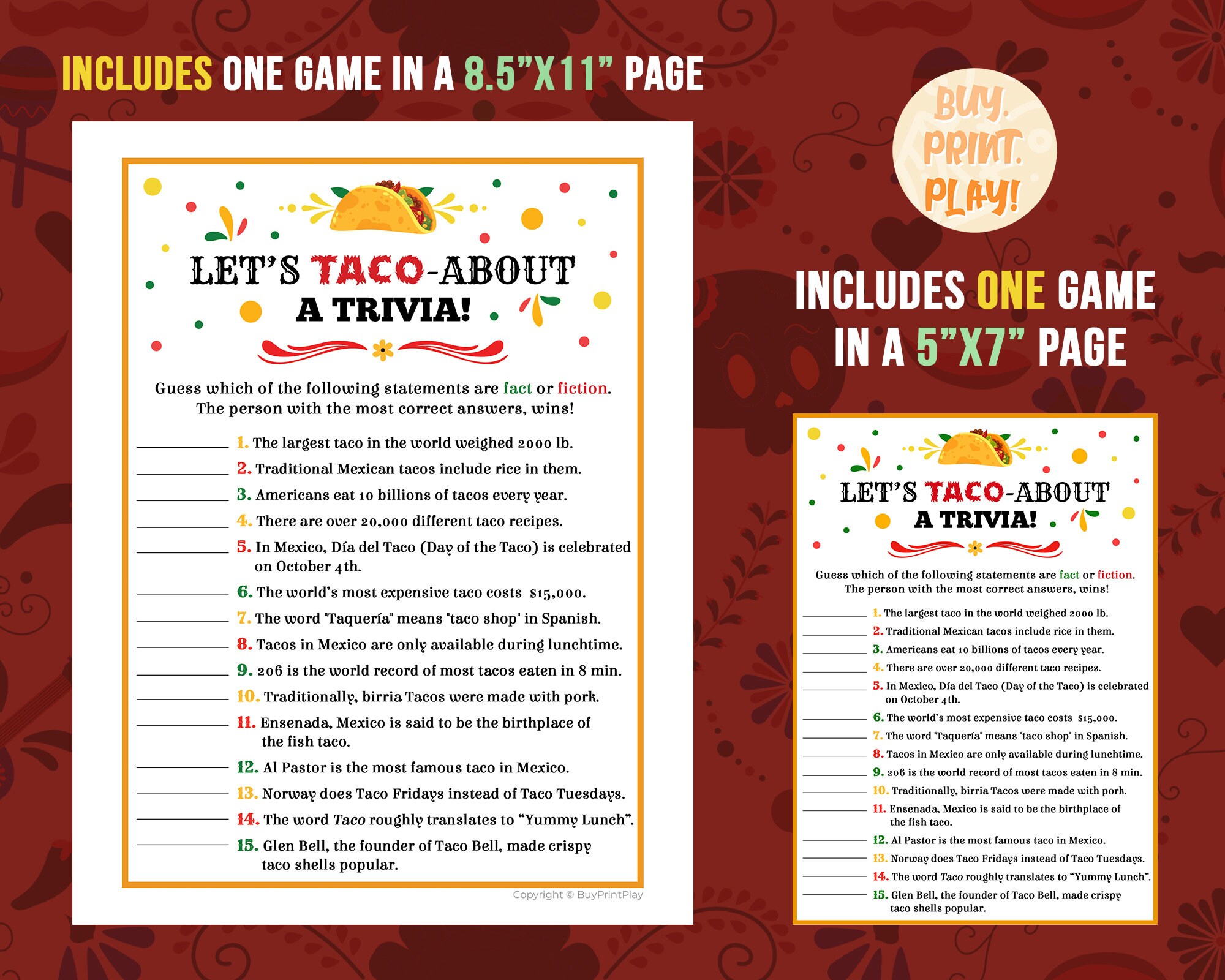 Cinco De Mayo Taco Trivia Mexican Fiesta Printable Games - Etsy