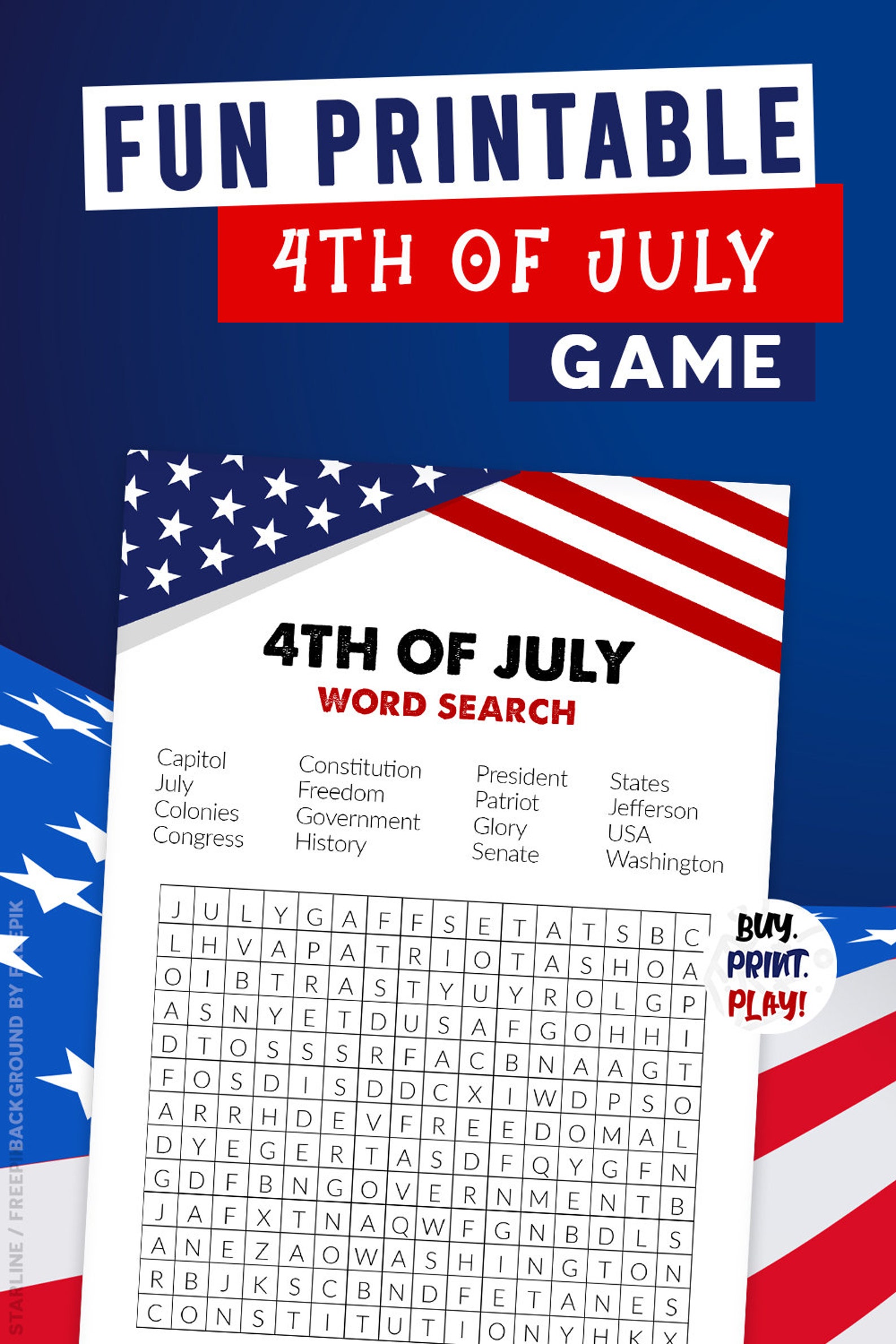 4th of July Word Search US Independence Day Family Games Office Party ...