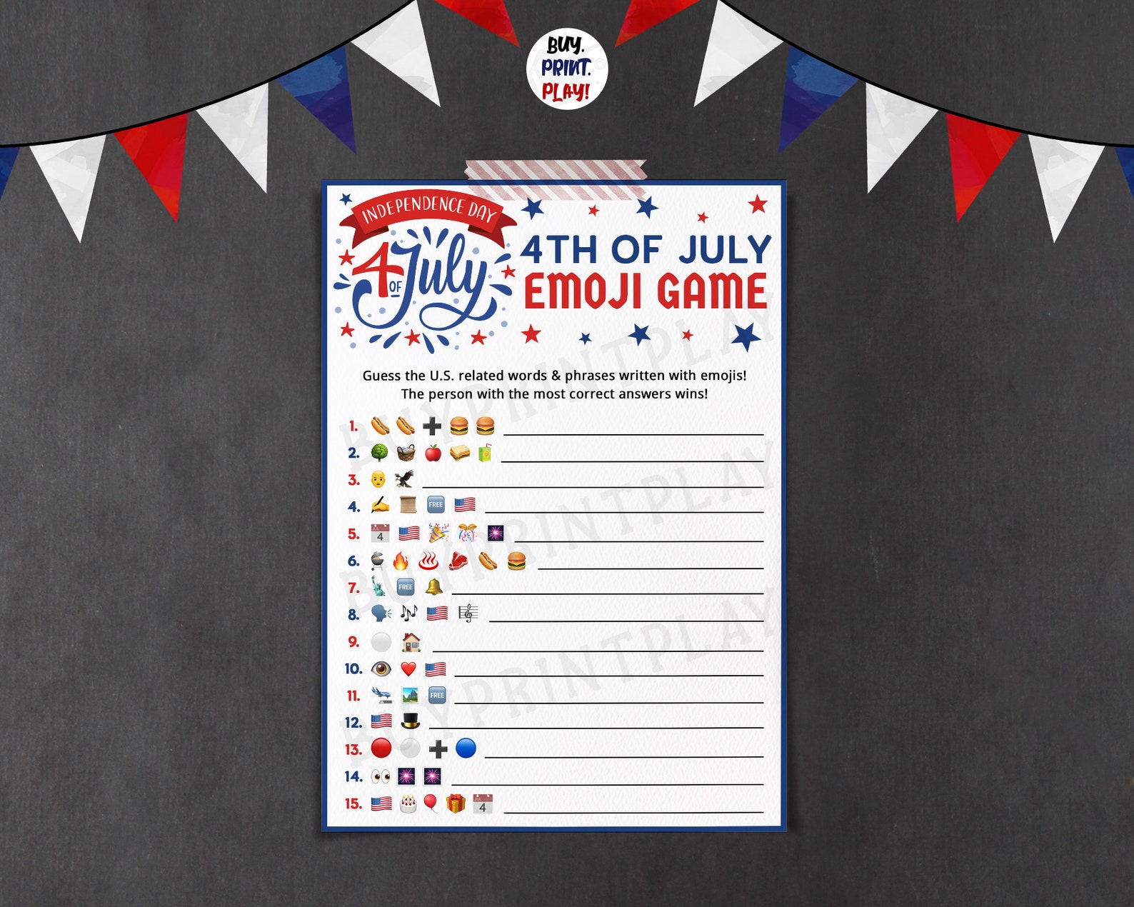4th of July Emoji Quiz Game USA Patriotic Emoji Pictionary - Etsy