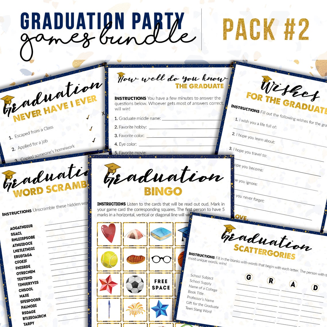 Graduation Party Games Printable Games Bundle Class of - Etsy