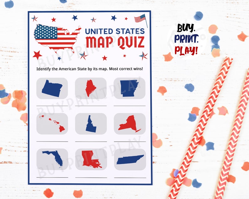United States Map Picture Quiz 4th of July Patriotic Trivia - Etsy