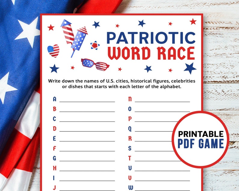 Patriotic A Z Word Race 4th of July Printable Games for - Etsy
