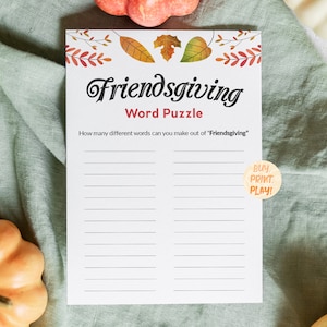 Friendsgiving Word Puzzle Game Thanksgiving Printable Games Word List ...