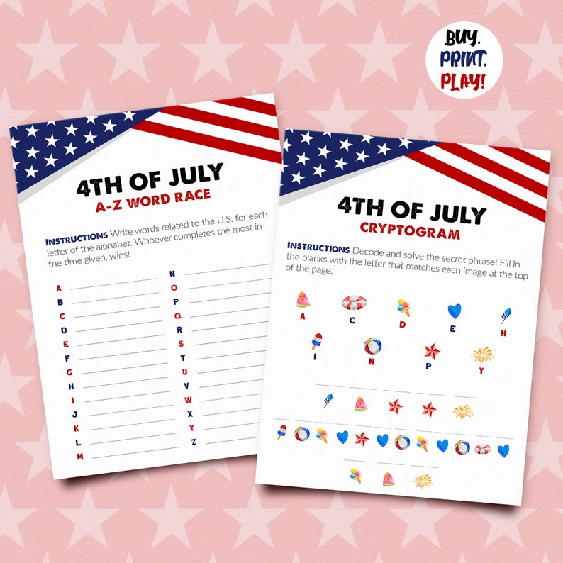 4th of July Games US Independence Day Printable Games - Etsy