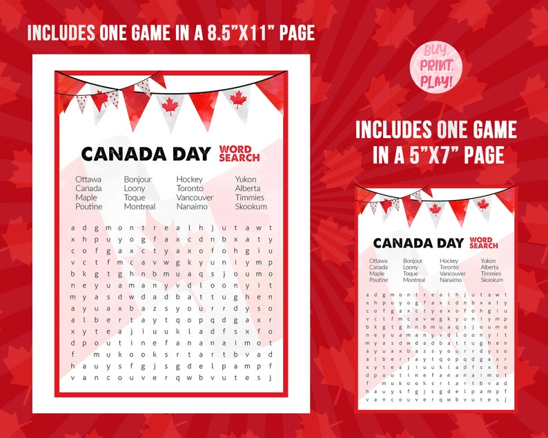 Canada Day Word Search First of July Printable Games | Etsy