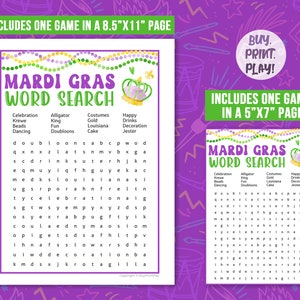 Mardi Gras Word Search | Party Games | New Orleans Fat Tuesday ...