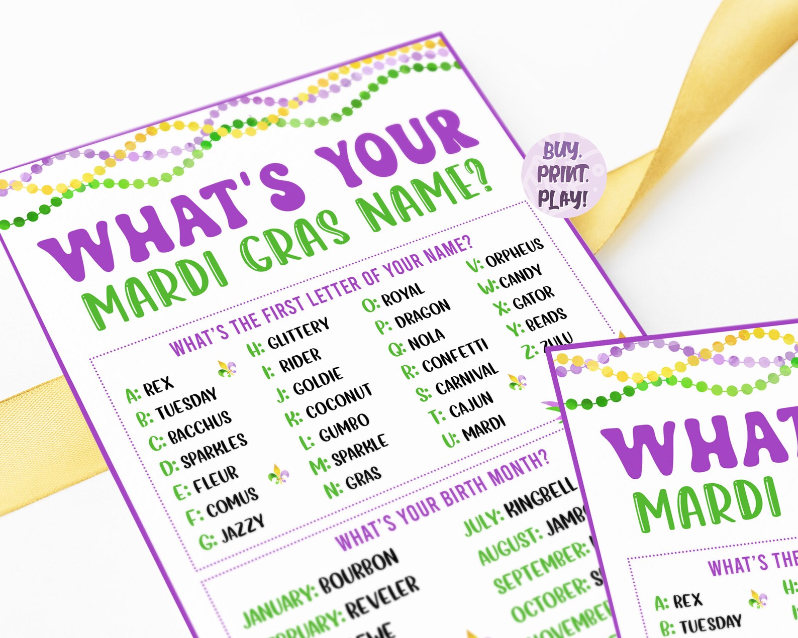 Whats Your Mardi Gras Name Party Games for Adults & Kids - Etsy