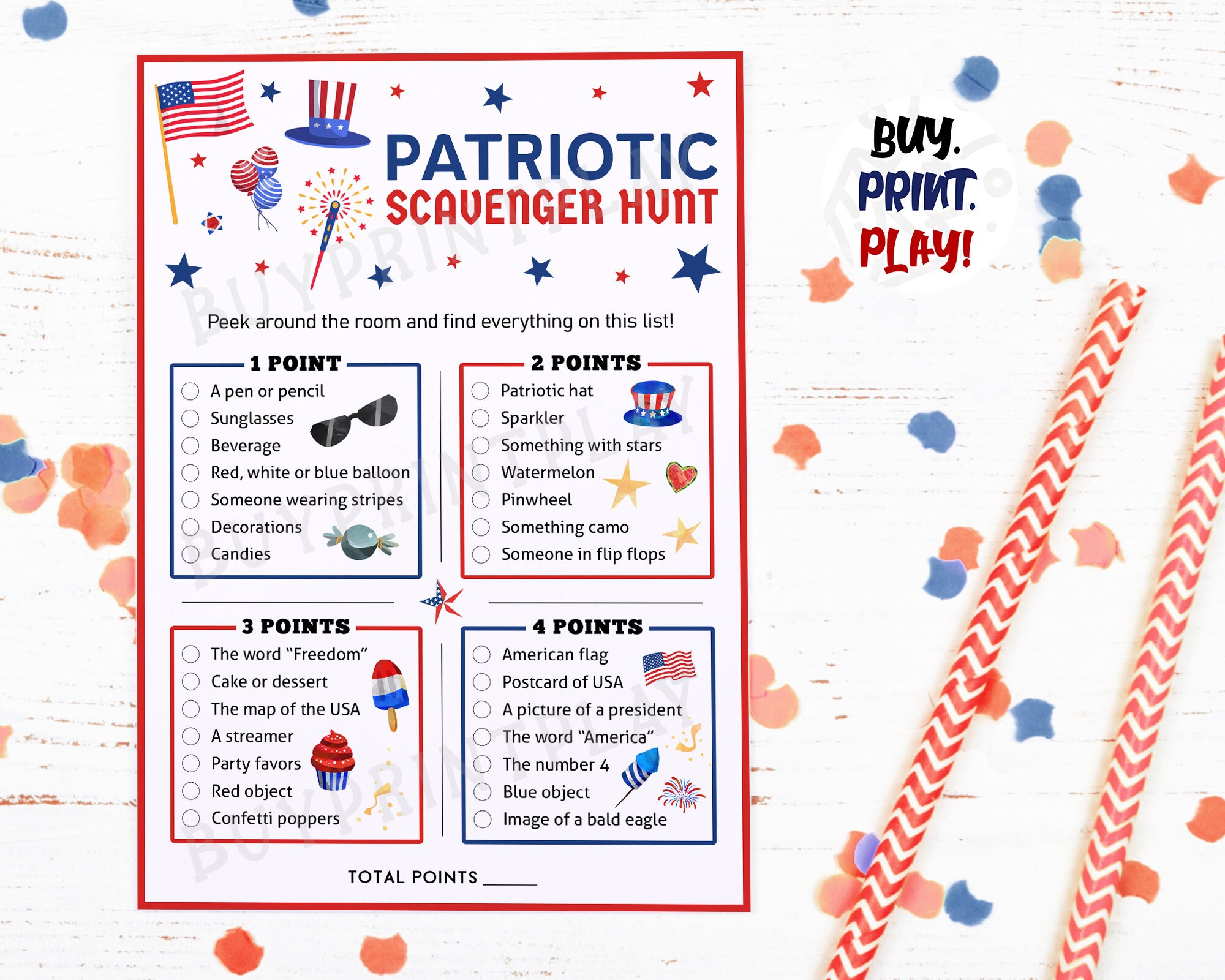 4th of July Patriotic Scavenger Hunt Printable Games for - Etsy