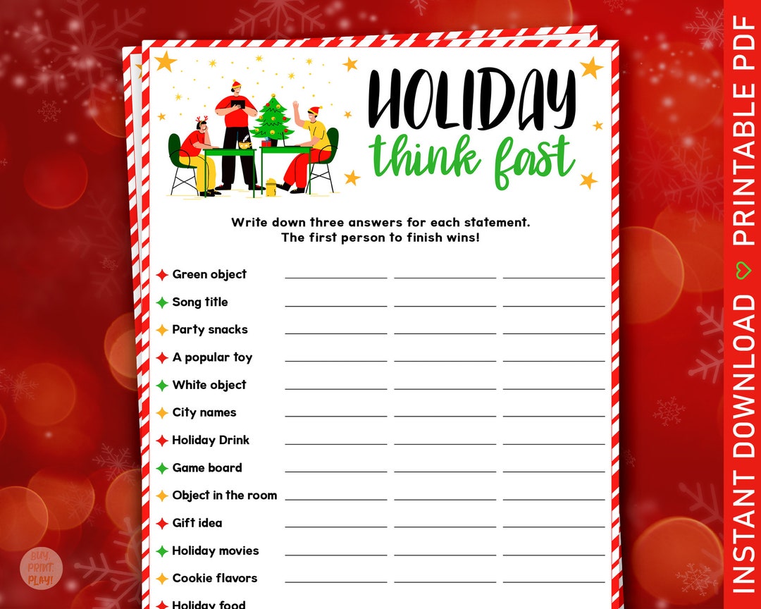 Office Holiday Party Game for Work - Think Fast | Christmas Workplace ...