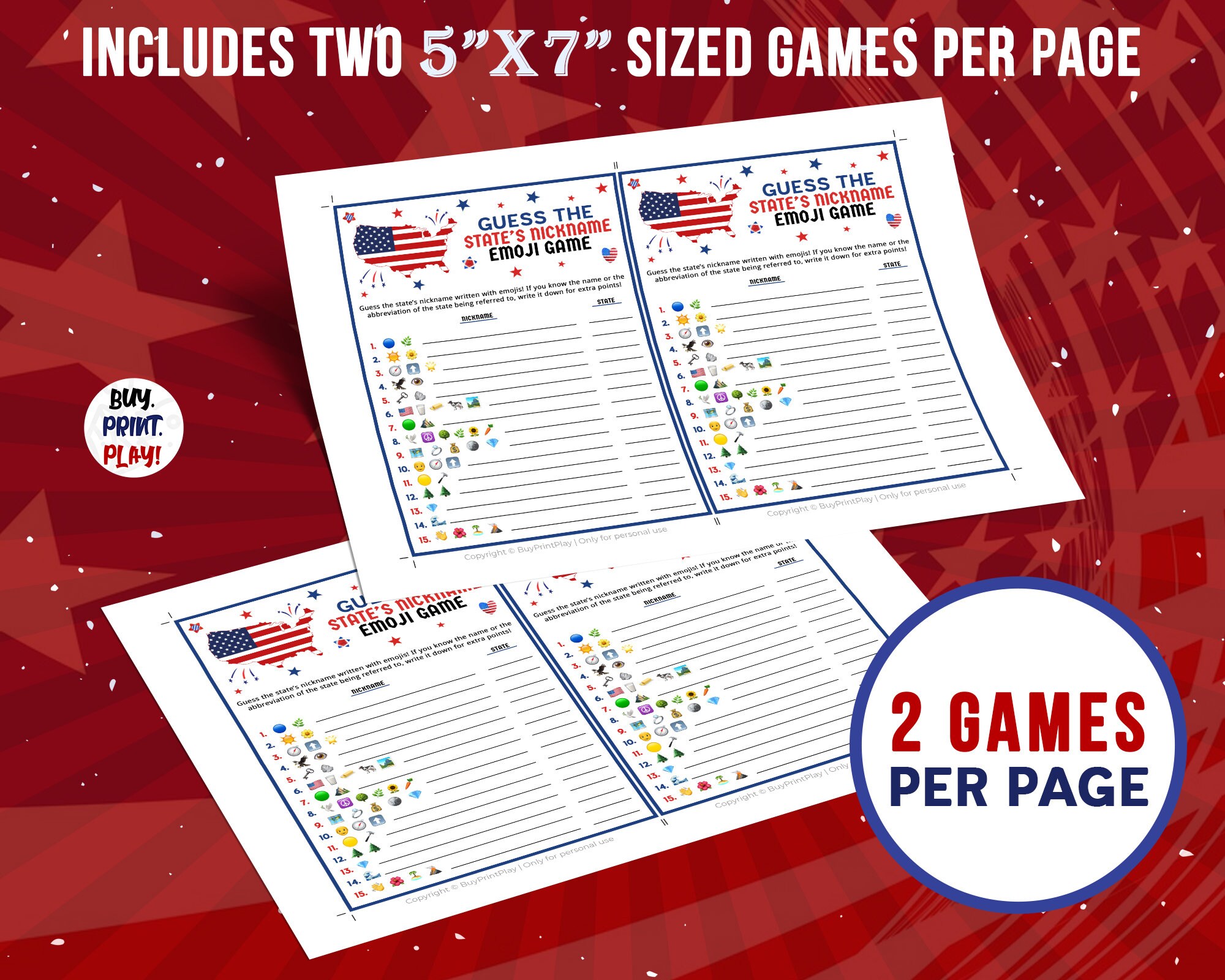 US States Nickname Emoji Quiz Game 4th of July Party - Etsy