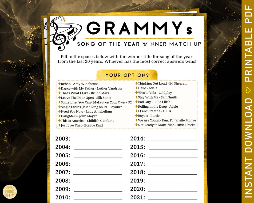 2024 Grammy Ceremony Party Games Song of the Year Winner Trivia 66th ...
