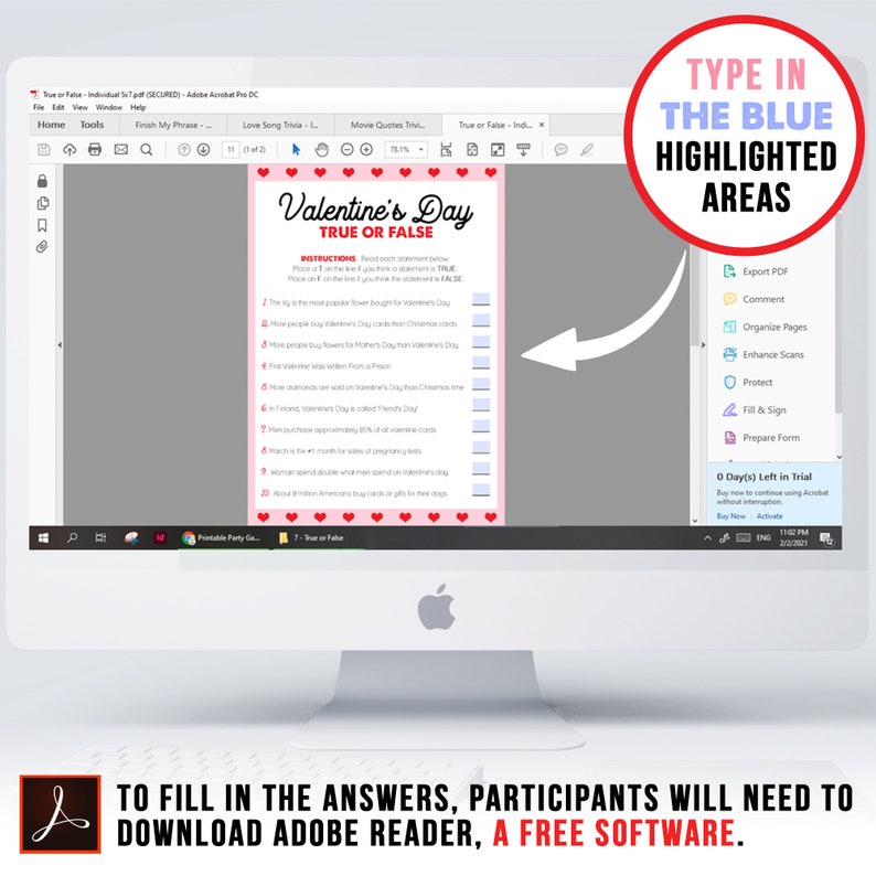 True or False Trivia Valentines Day Printable Game | Etsy