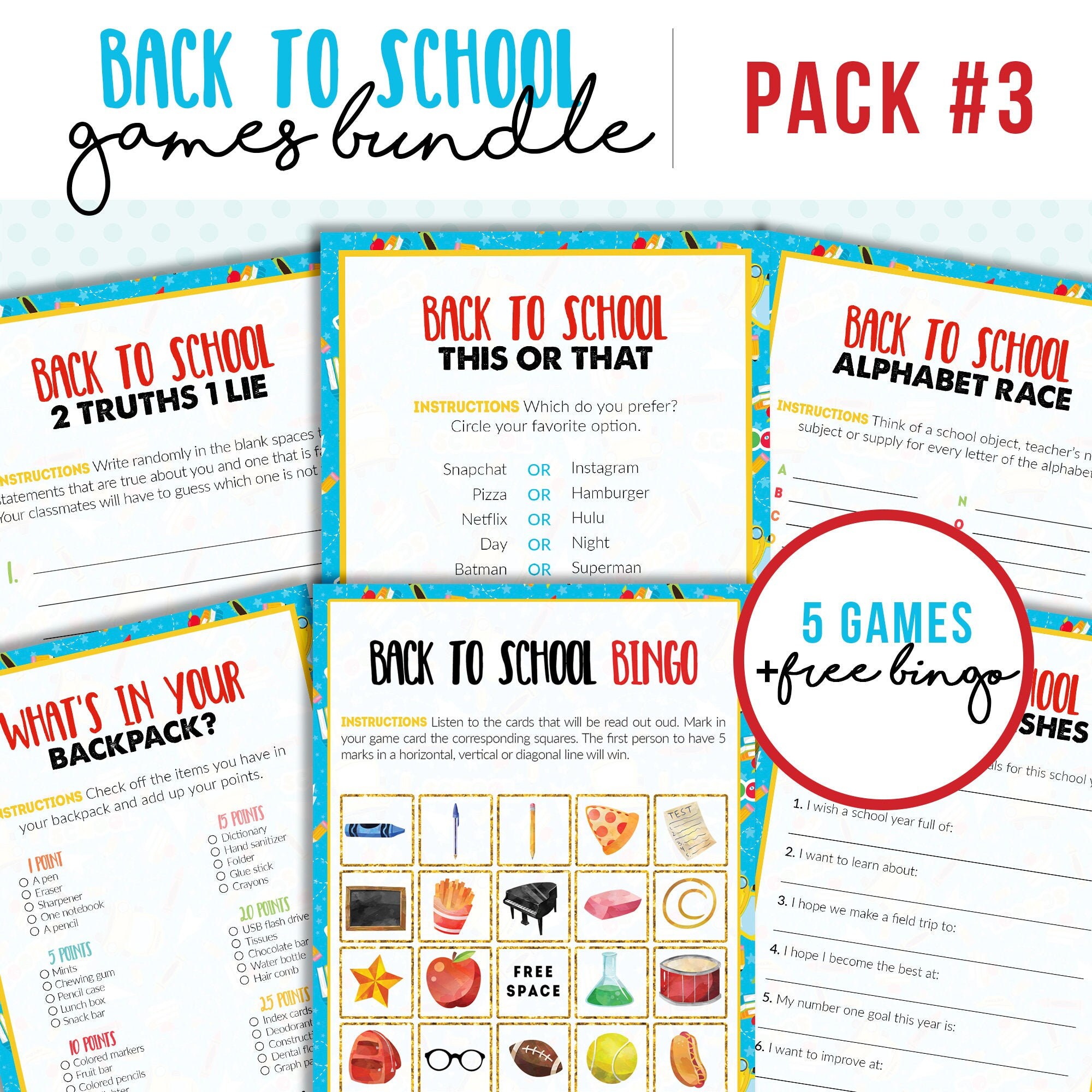 First day of class printable games Back to school Picture | Etsy