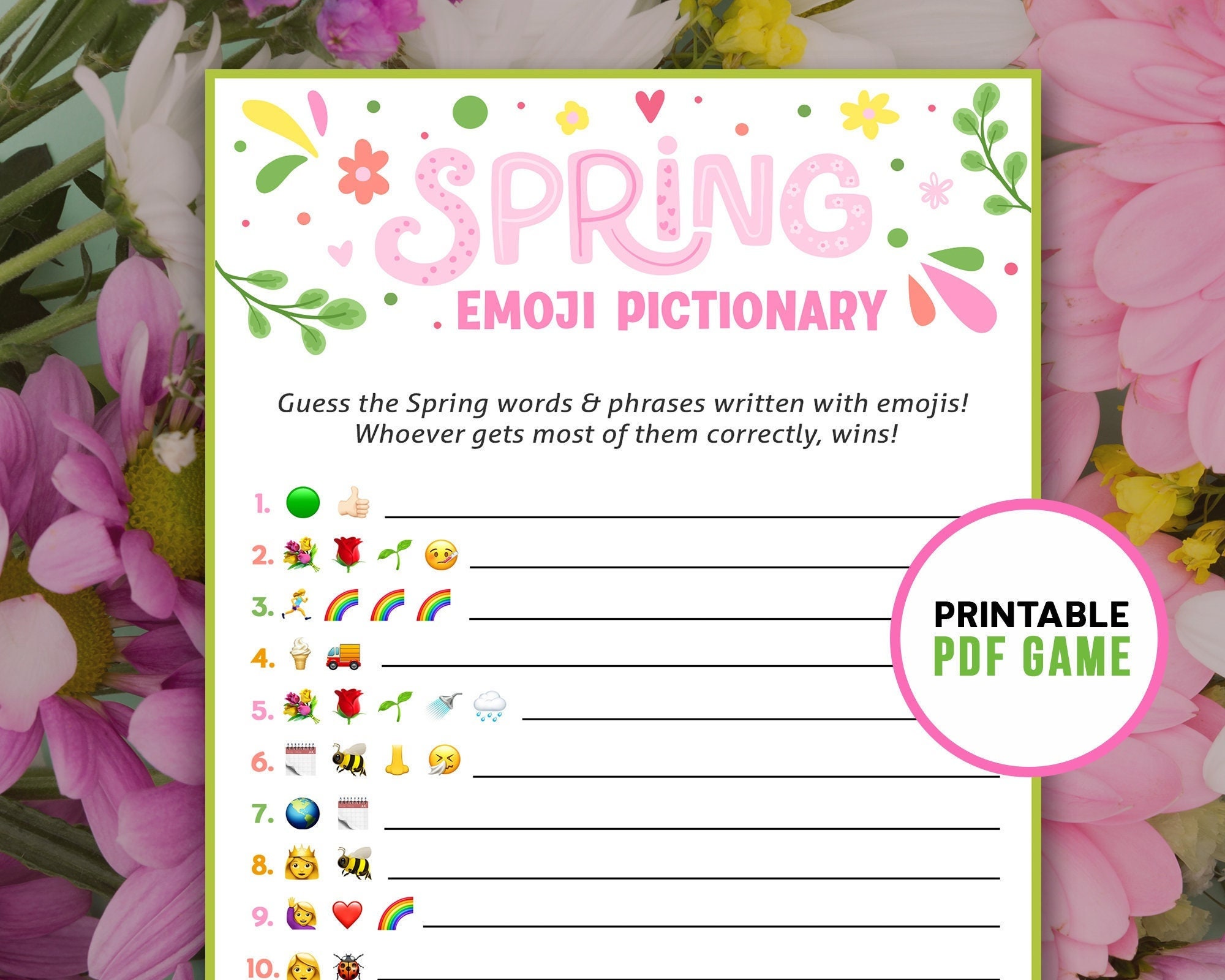 Spring Emoji Pictionary Game | Printable Springtime Party Games | Fun ...