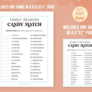 Candy Match Game | Family Reunion Party Printable | Gathering Trivia ...