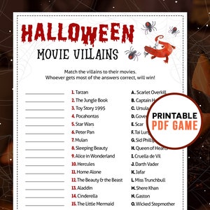 Movie Villain Matching Trivia Halloween Games Party Printables Fun ...