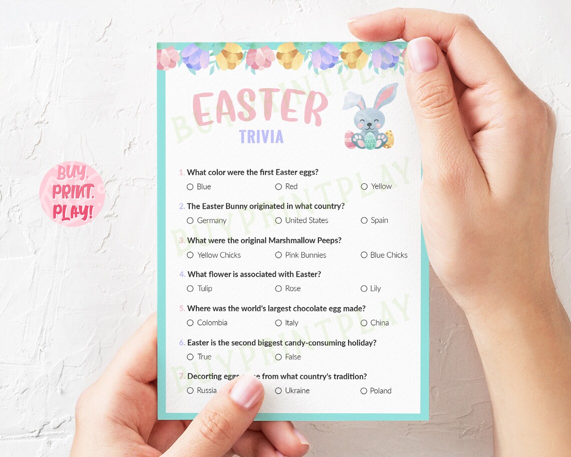 Printable Easter Trivia Game Easter Quiz Games for Kids | Etsy