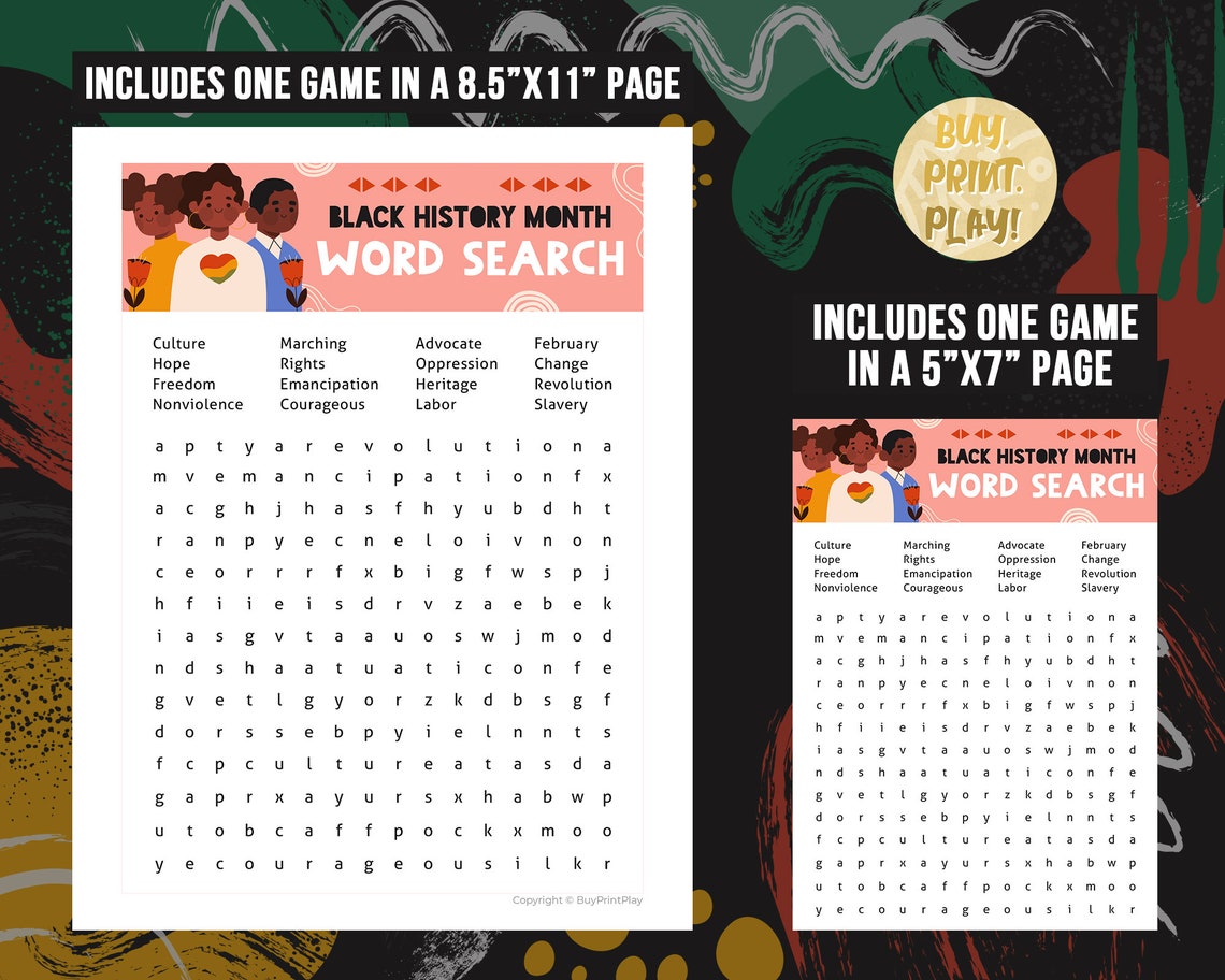 Black History Month Word Search American History Printable | Etsy
