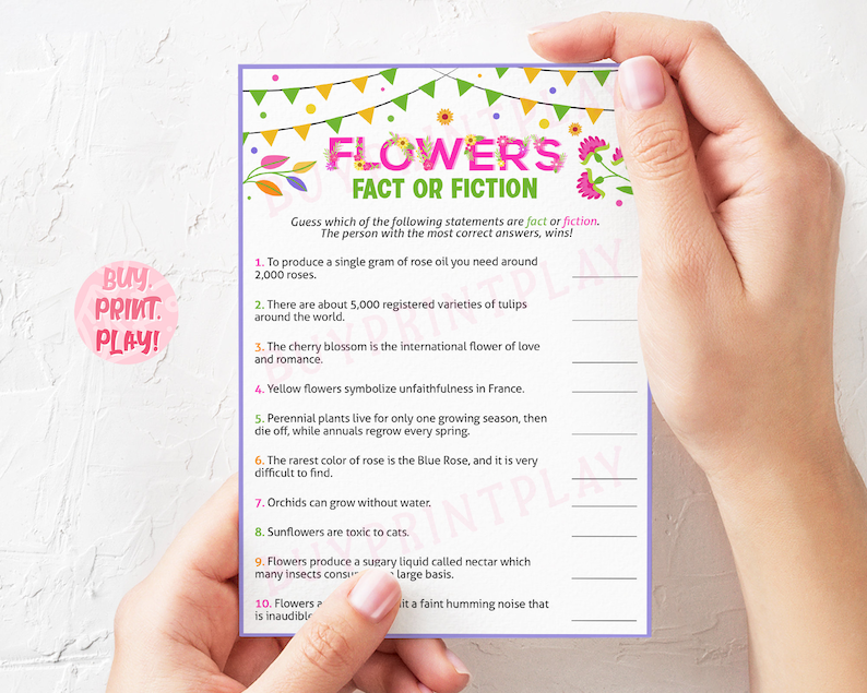 Spring Flowers Trivia Game Fact or Fiction True or False - Etsy