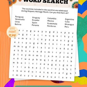 Hispanic Heritage Word Search Game | Latino Heritage Month | Education ...