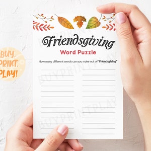 Friendsgiving Word Puzzle Game Thanksgiving Printable Games Word List ...