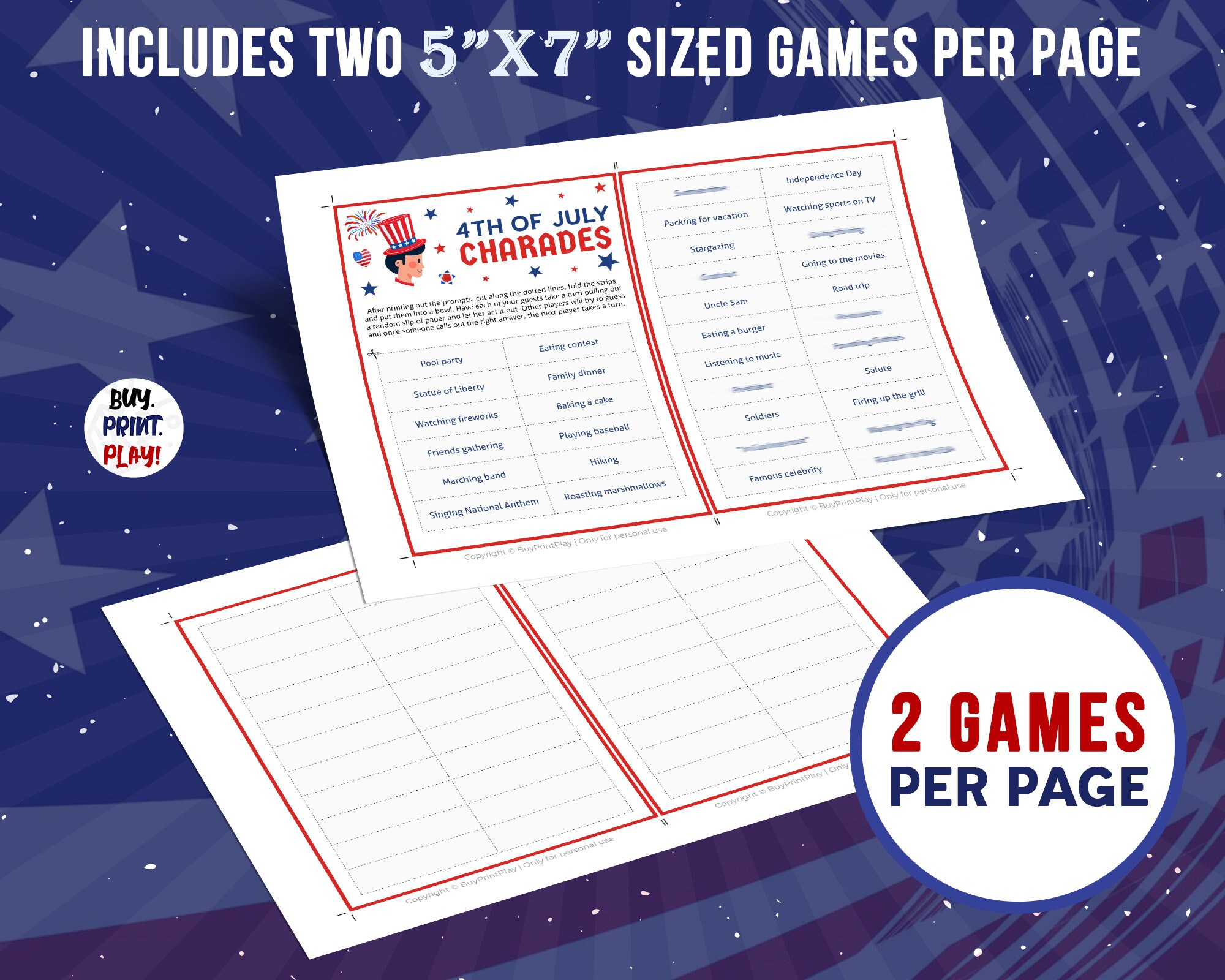 34 Fourth of July Charades Prompts Patriotic Printable Games - Etsy