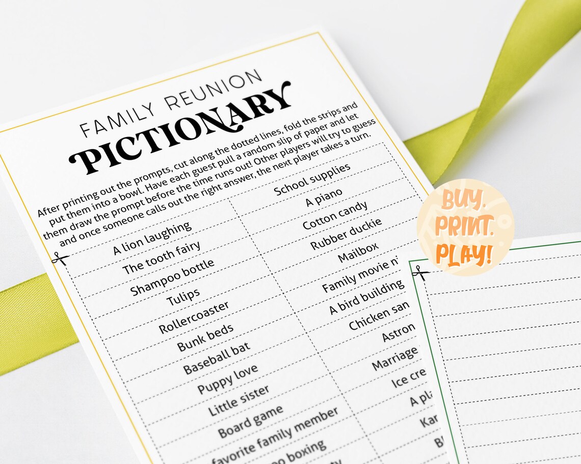 Family Reunion 32 Pictionary Prompts Family Gathering Party - Etsy