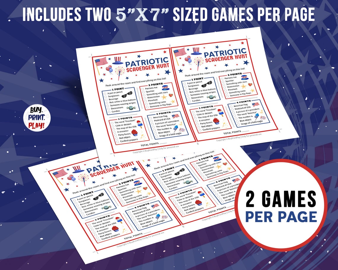 4th of July Patriotic Scavenger Hunt Printable Games for - Etsy