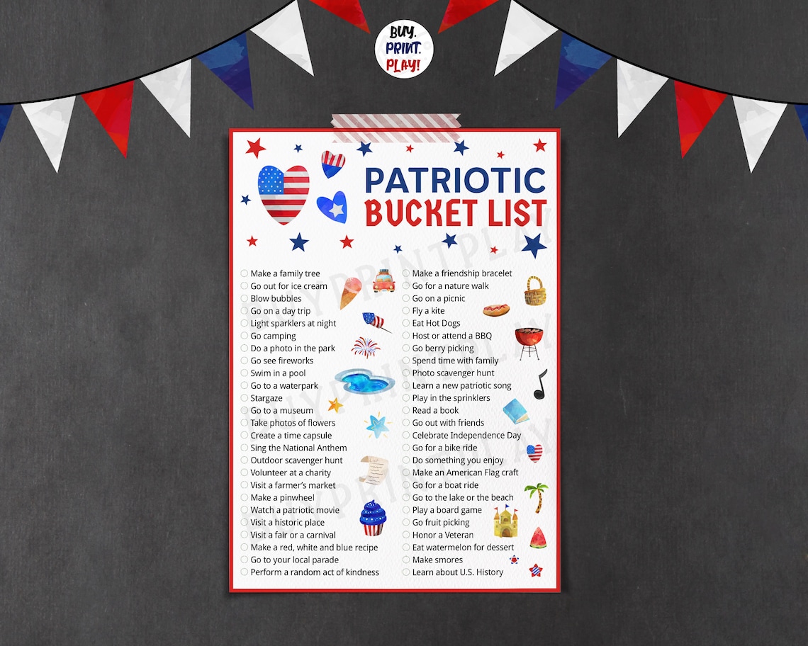 US Patriotic Bucket List 4th of July Printable Family Games | Etsy