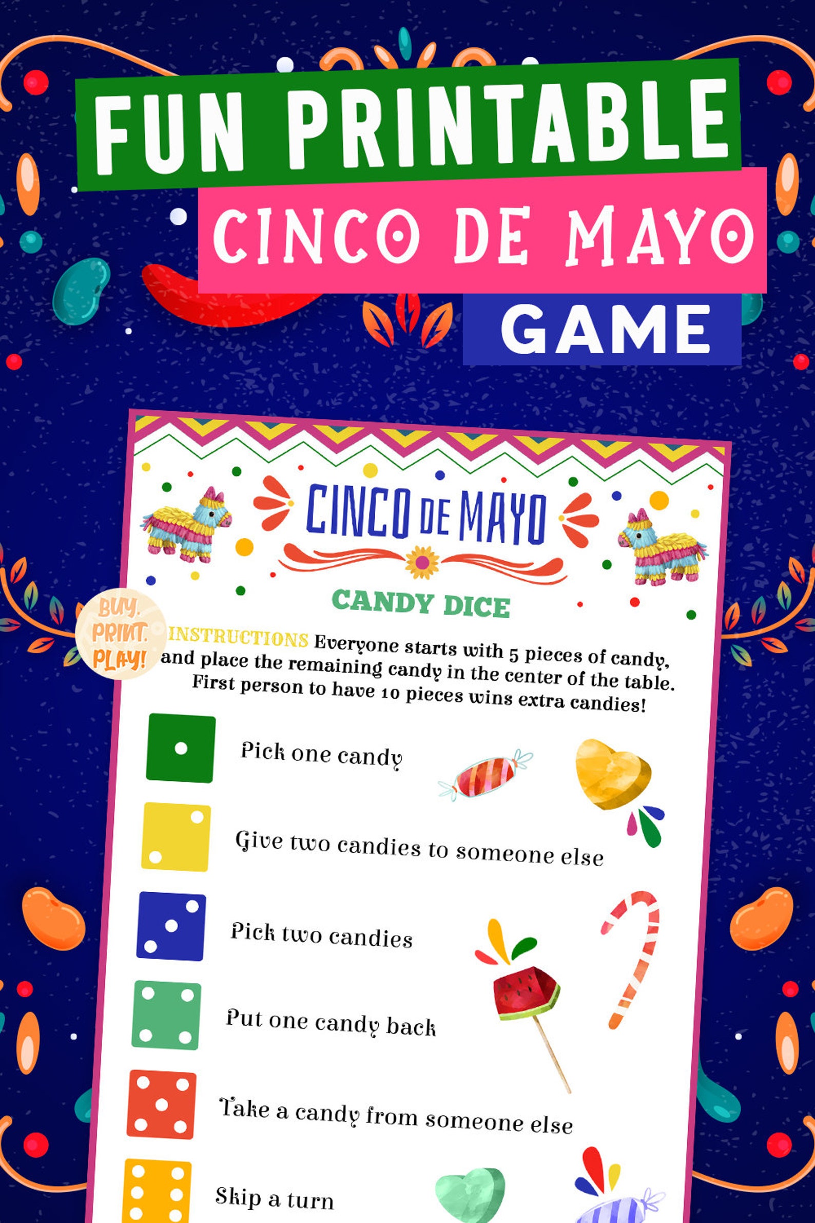 Cinco De Mayo Candy Dice Printable Games for Kids & Adults - Etsy