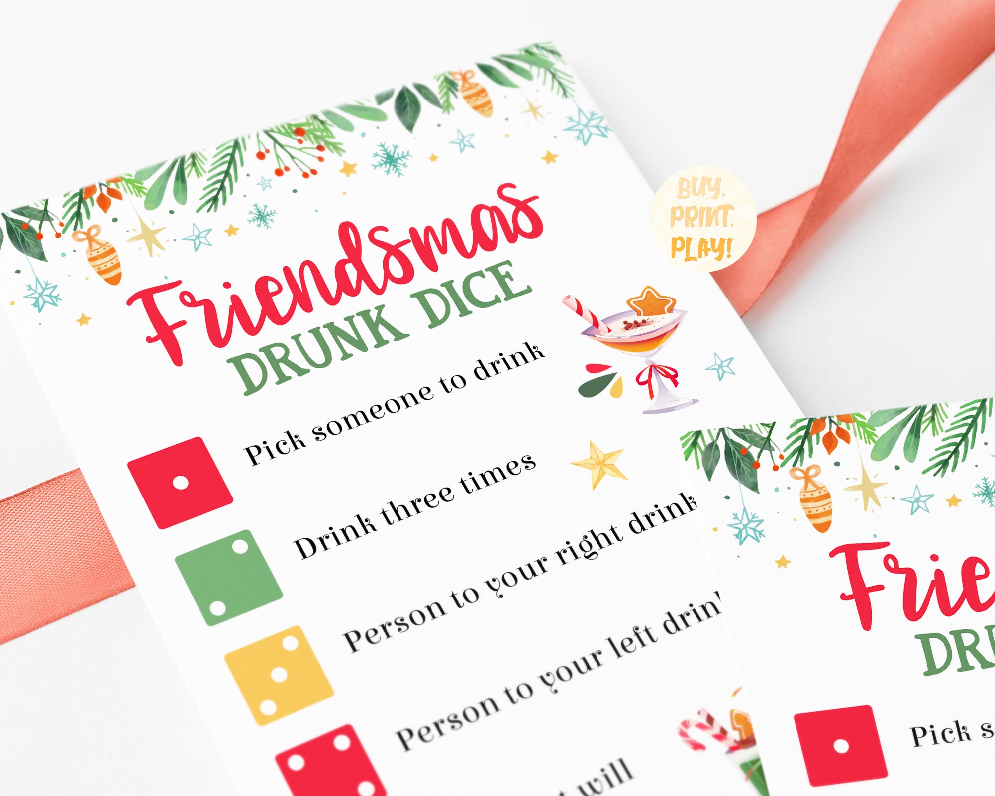 Friendsmas Party Drunk Dice Christmas Drinking Games for - Etsy