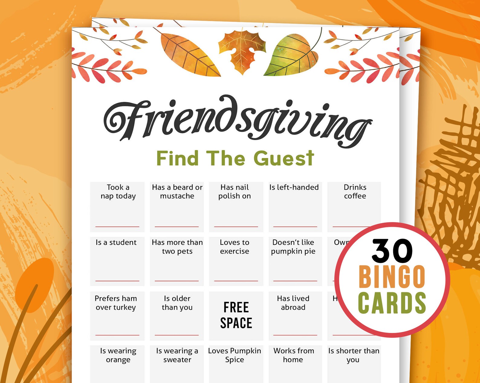 Friendsgiving Find the Guest Bingo Thanksgiving Mix & Mingle - Etsy