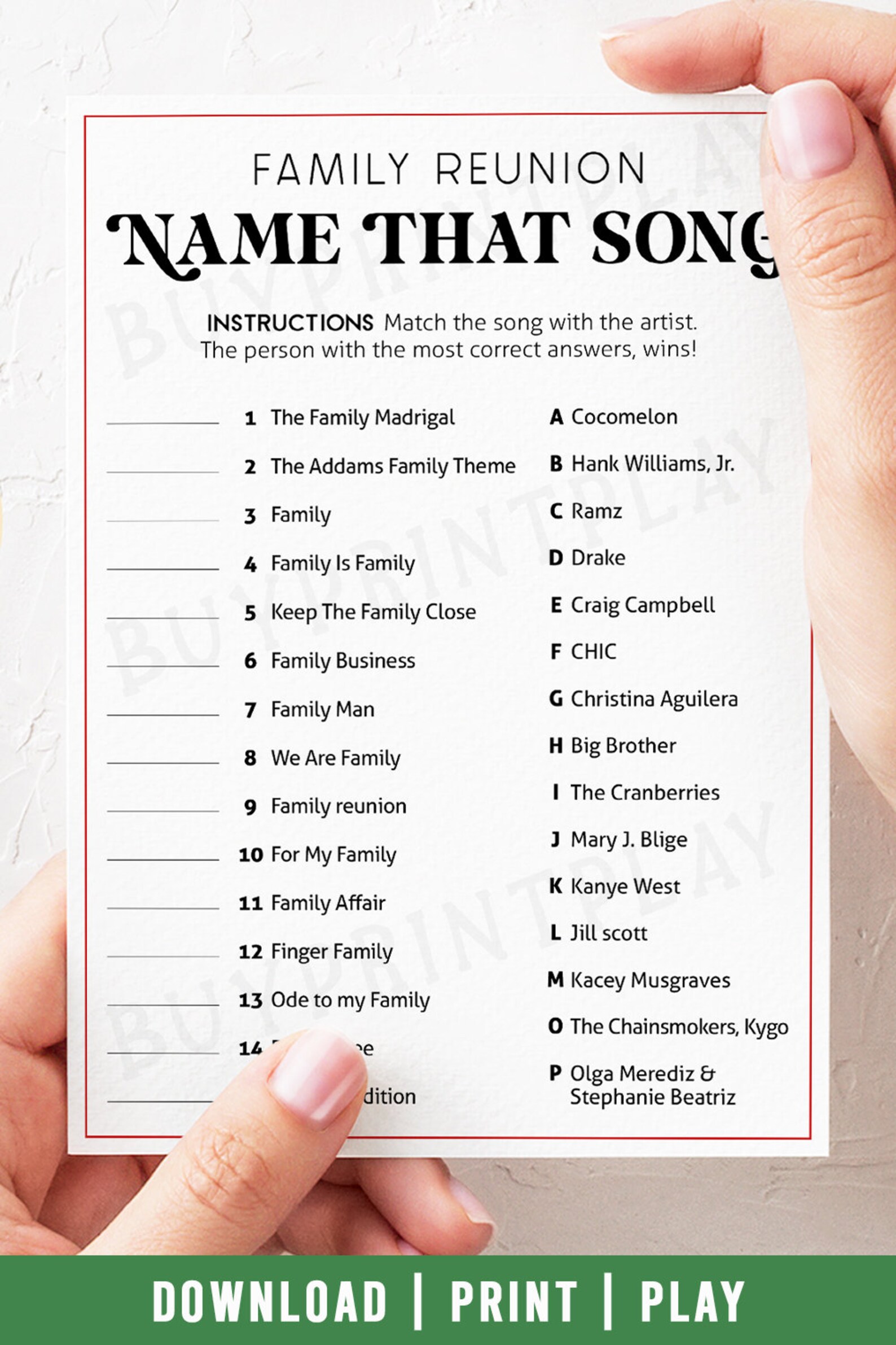 Family Name That Song Quiz Family Gathering Games Song - Etsy