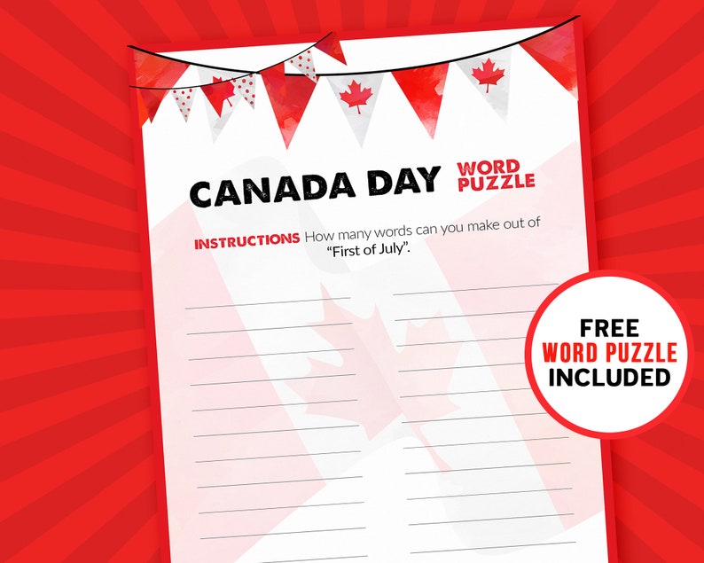 Canada Day Word Search First of July Printable Games | Etsy
