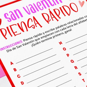 Juegos de San Valentin - Piensa Rápido | Imprimibles en español ...