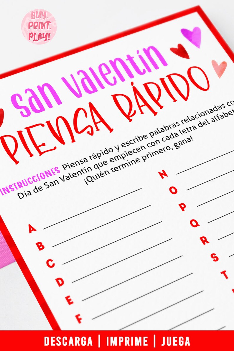 Juegos de San Valentin Piensa Rápido Imprimibles en - Etsy España