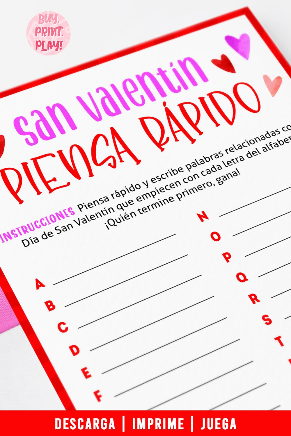Juegos de San Valentin Piensa Rápido Imprimibles en - Etsy España