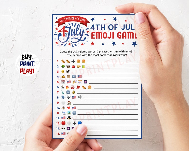4th of July Emoji Quiz Game USA Patriotic Emoji Pictionary - Etsy