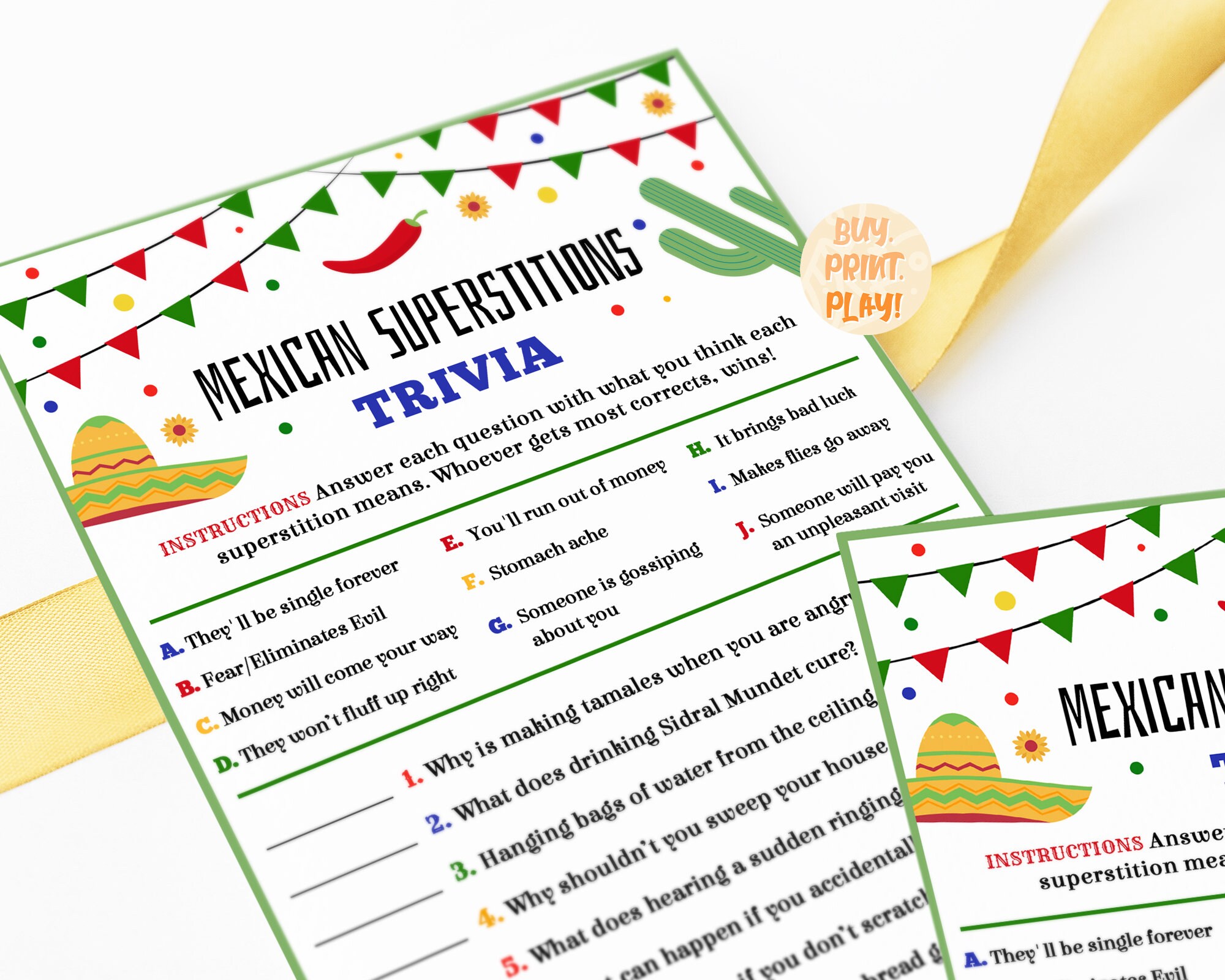 Cinco De Mayo Mexican Superstitions Trivia Game Mexican - Etsy