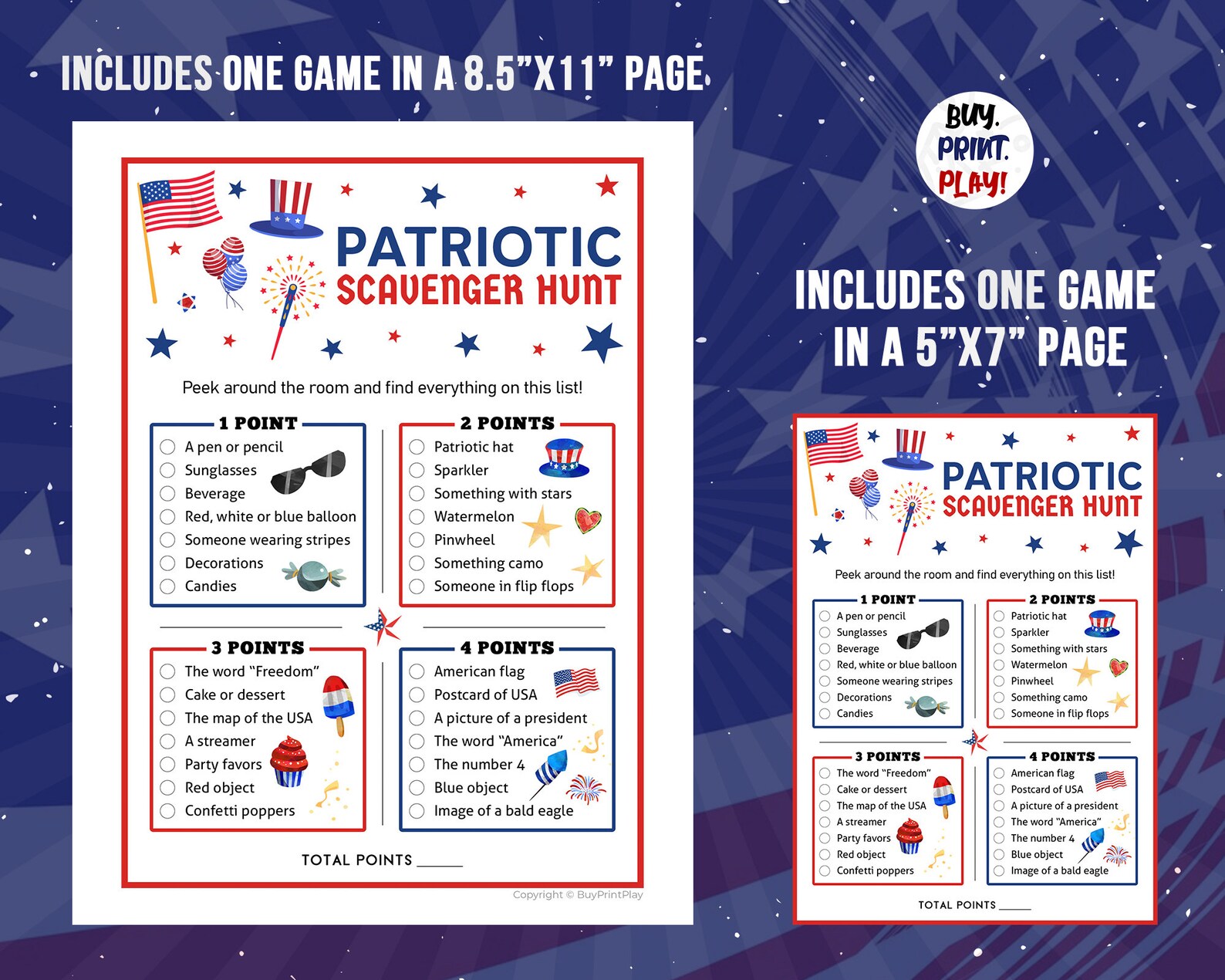 4th of July Patriotic Scavenger Hunt Printable Games for - Etsy