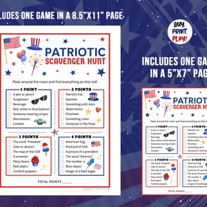 4th of July Patriotic Scavenger Hunt Printable Games for Adults & Kids ...