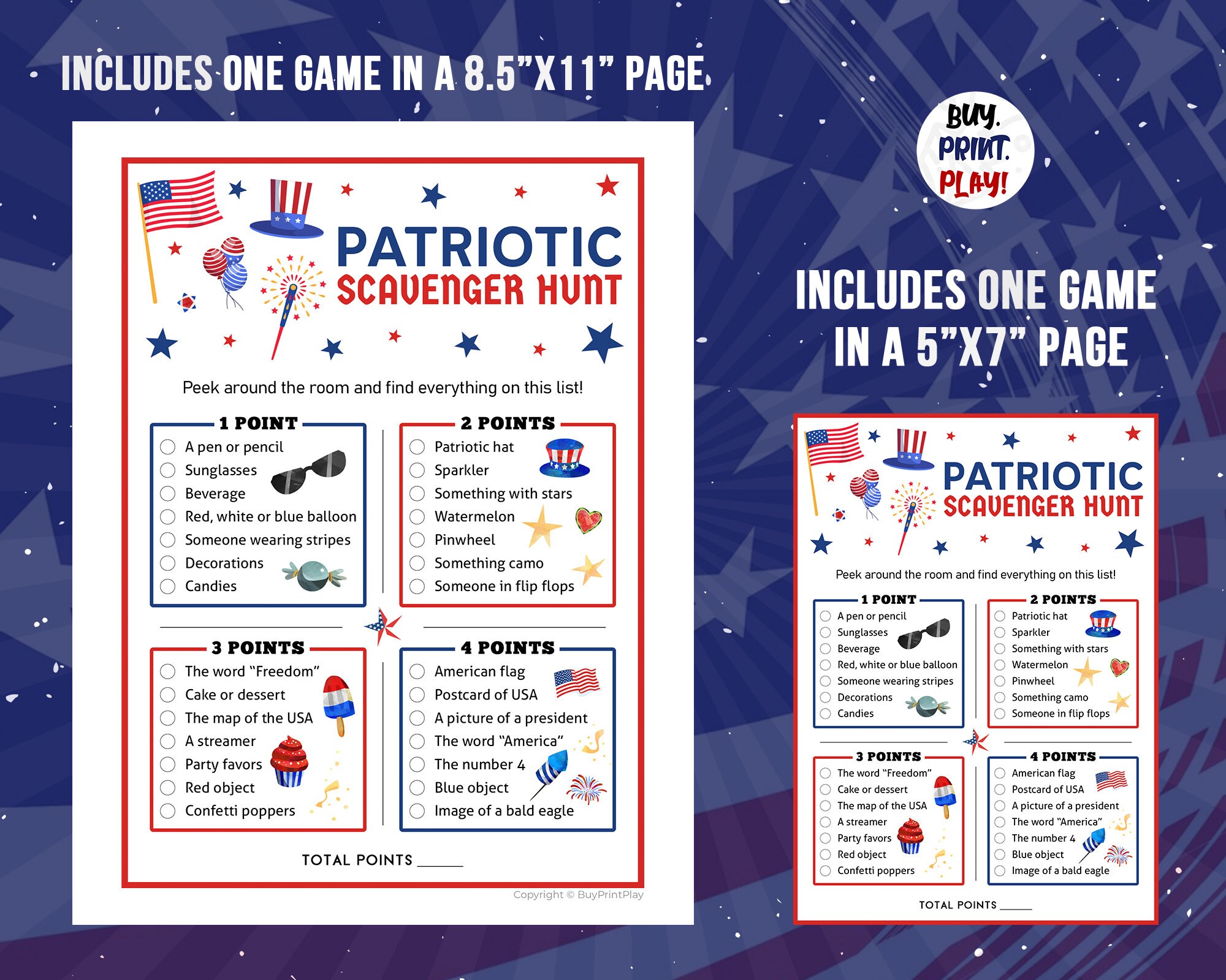 4th of July Patriotic Scavenger Hunt Printable Games for - Etsy