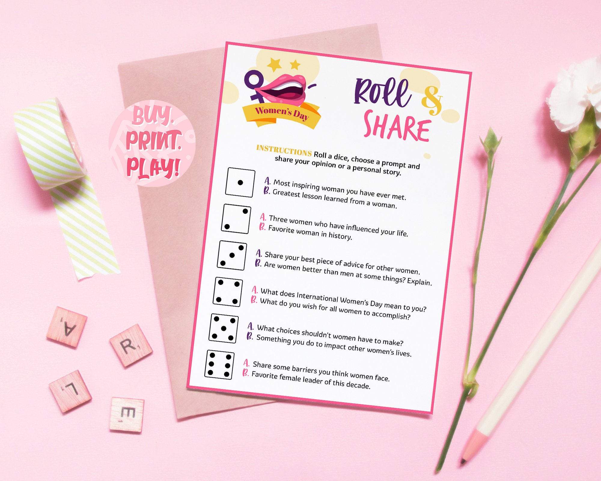 International Womens Day Dice Games Roll and Share - Etsy