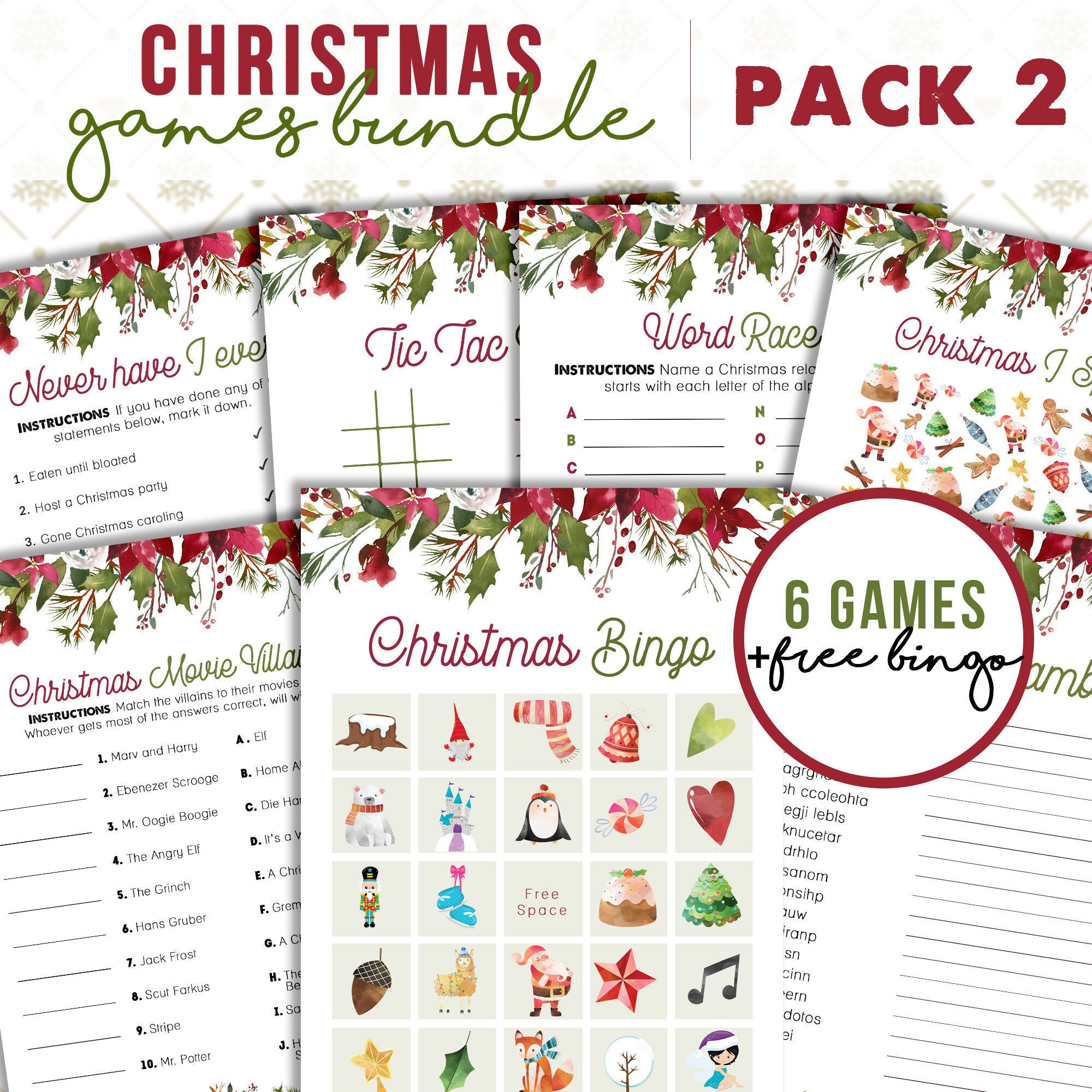 Family Christmas Games Free Bingo Included For kids and | Etsy